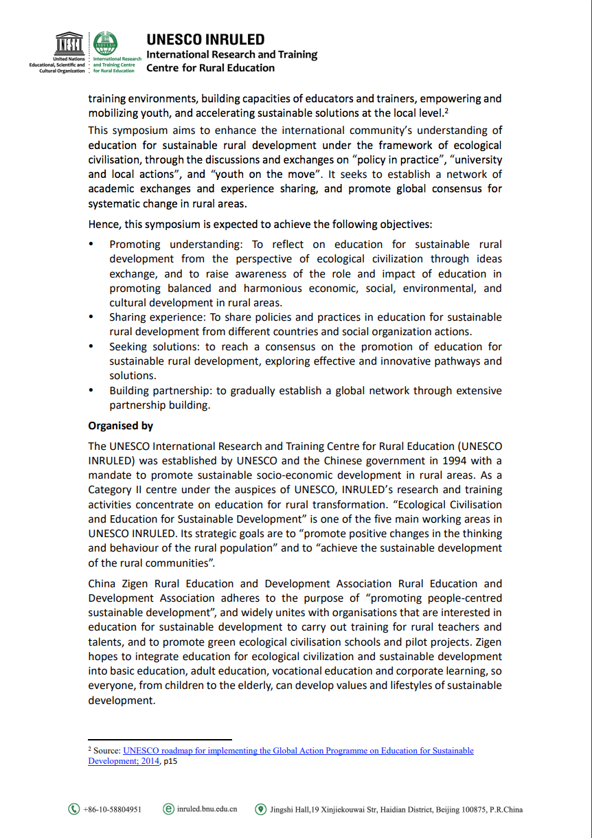 UNESCO INRULED: China-Southeast Asian Symposium Towards Ecological Civilisation: Education for ...